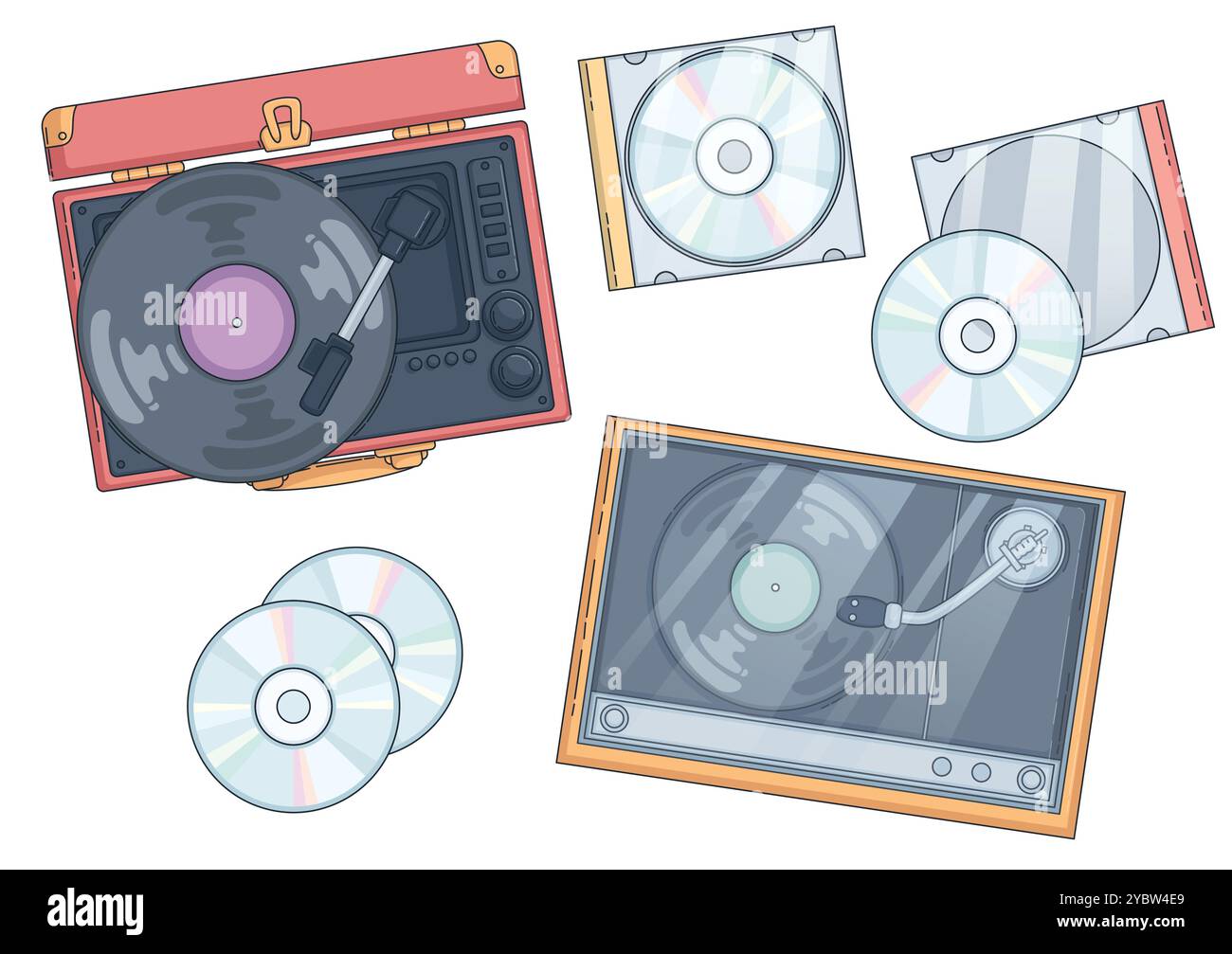 Vintage record players set isolated on white background. Contemporary ...