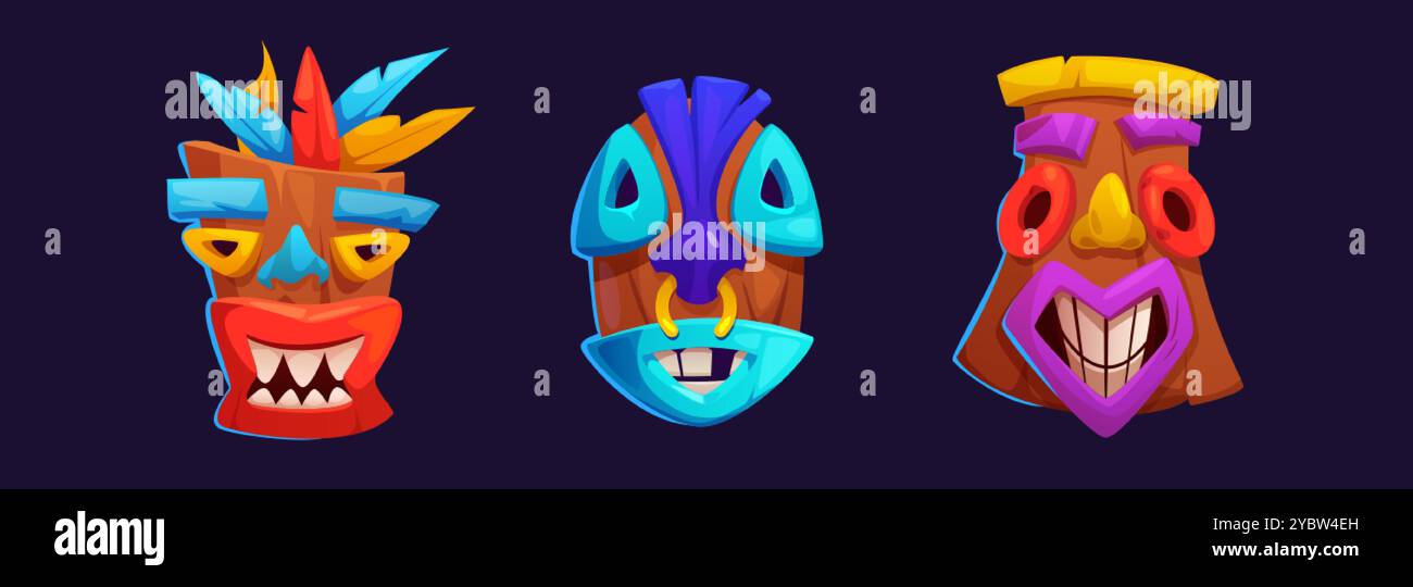 Hawaiian totem tiki mask. Hawaii or Polynesian island ancient native ...