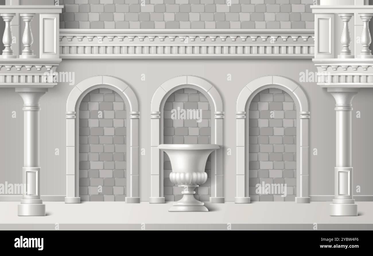 Classic antique building facade. Vector realistic illustration of brick ...