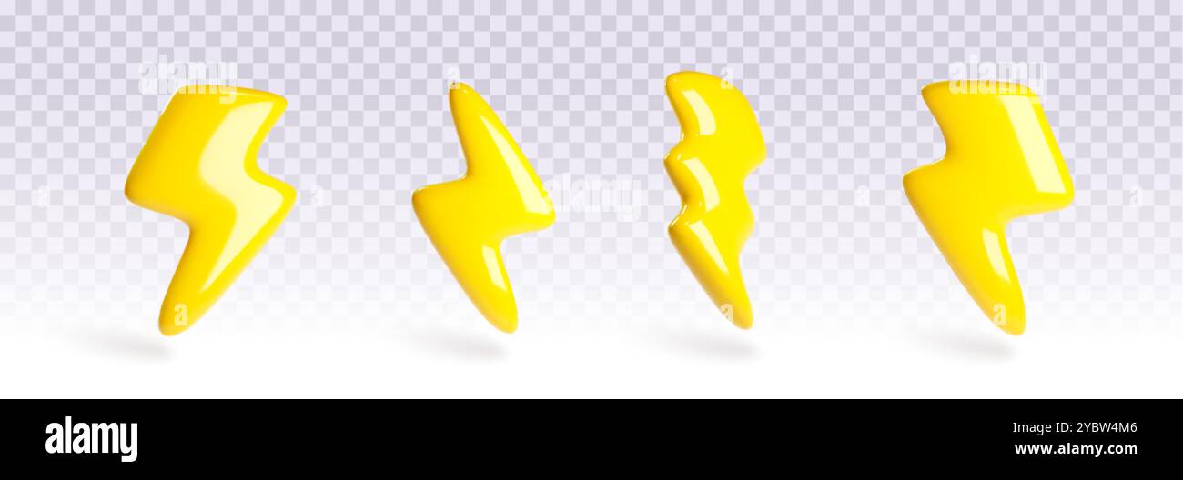 3D set of lightning bolts isolated on transparent background. Vector ...