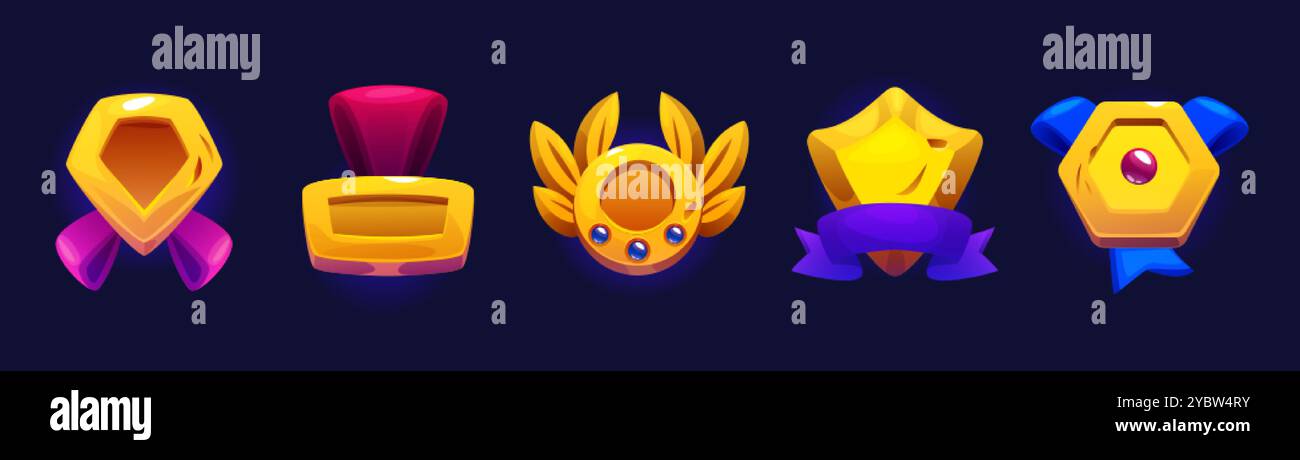 Golden game rank icons set isolated on background. Vector cartoon ...