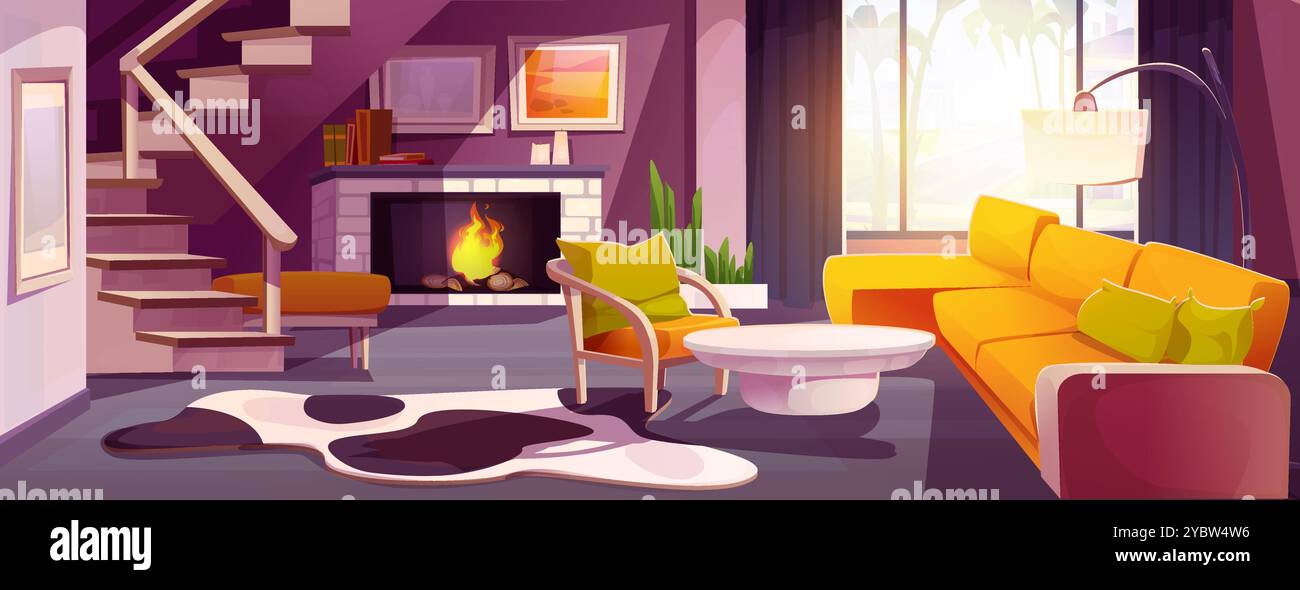 Cozy light living room interior. Cartoon home or hotel modern hall ...