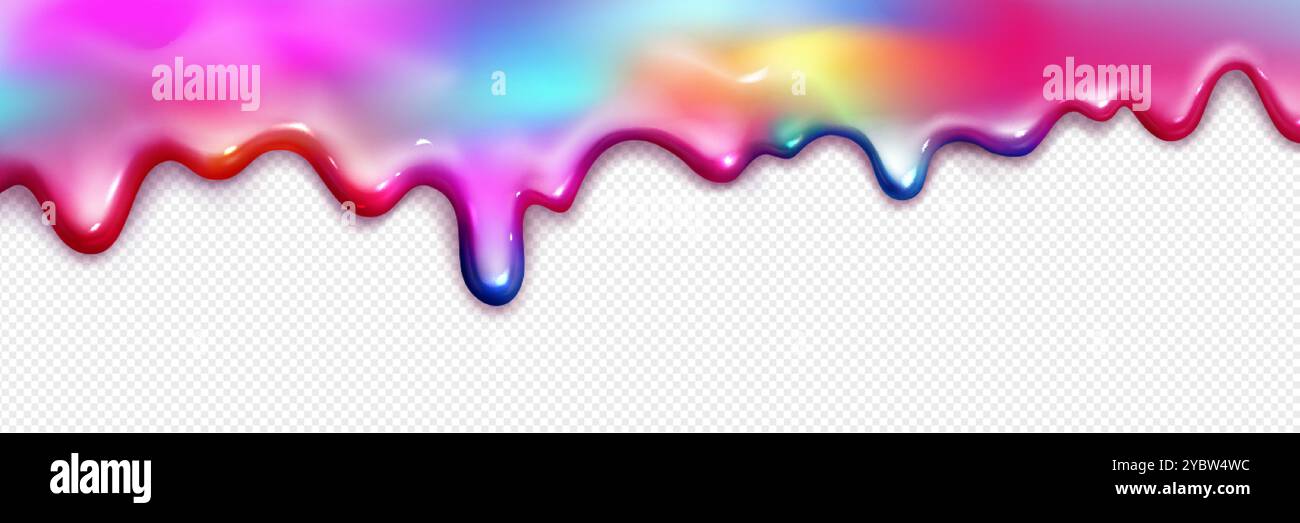 Rainbow colored leak and drip jelly syrup or gel on transparent ...
