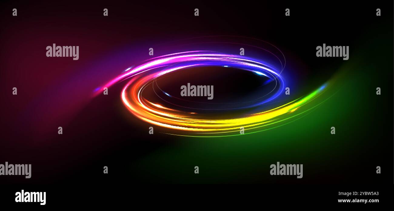 Abstract neon light swirls isolated on black background. Vector ...