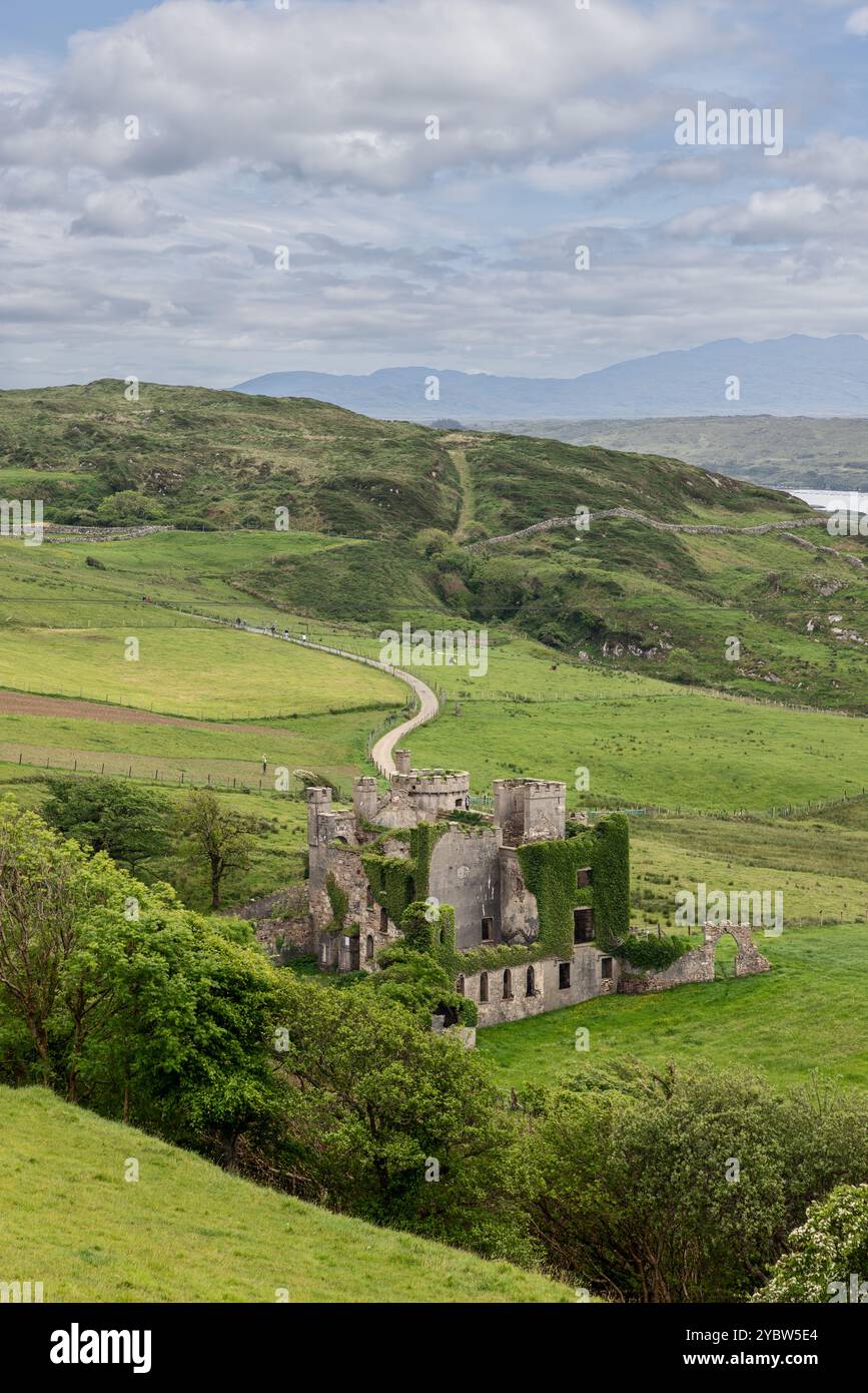 Vertical photo of Clifden Castle ruins in Connemara, Ireland, set ...