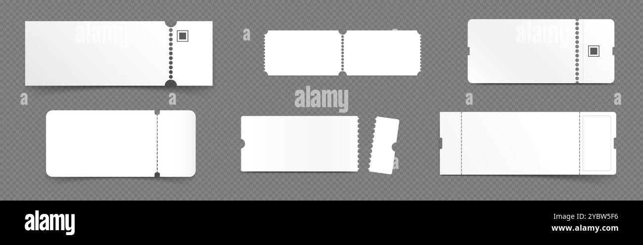 Blank movie ticket or event coupon template mockup. 3d white paper ...