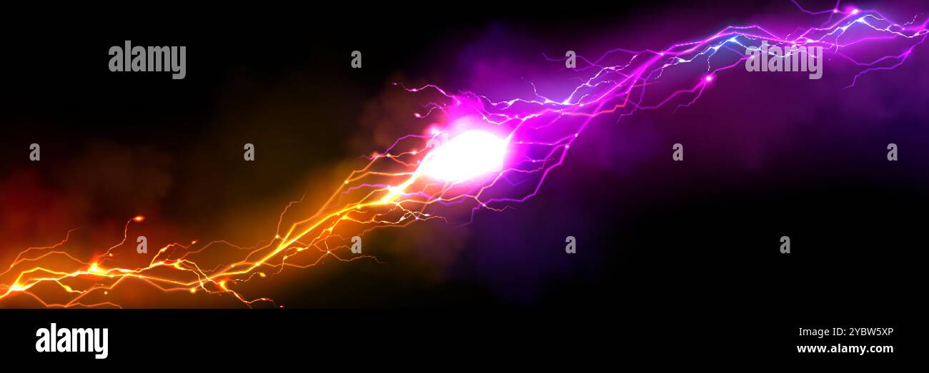 Purple and orange thunder collision with shock burst flash and neon ...