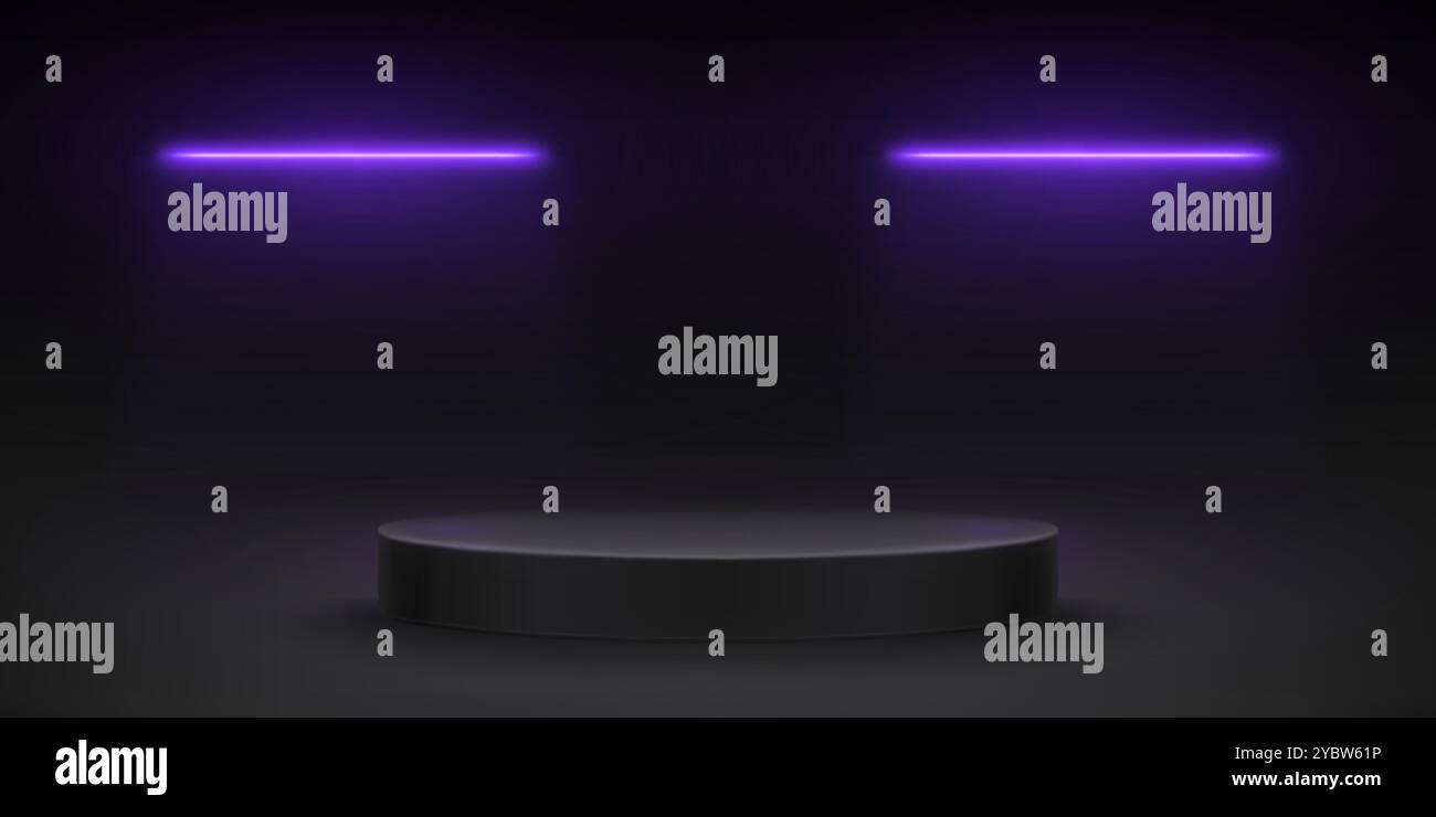 Black luxury product podium with purple neon lamps. Realistic 3d vector ...