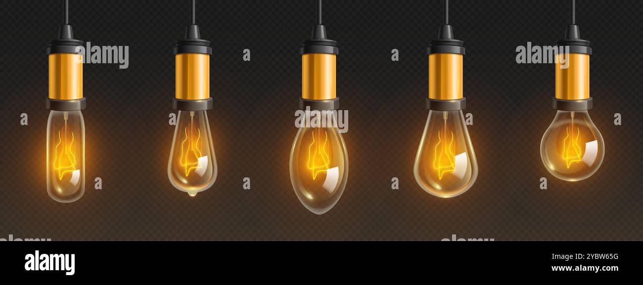 Vintage light bulbs set isolated on transparent background. Vector ...