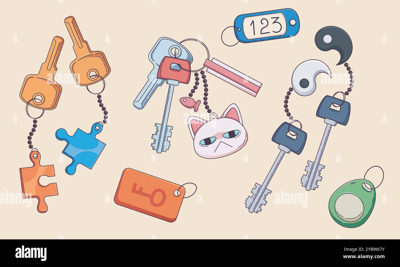 Cartoon illustration set keys hi-res stock photography and images - Alamy