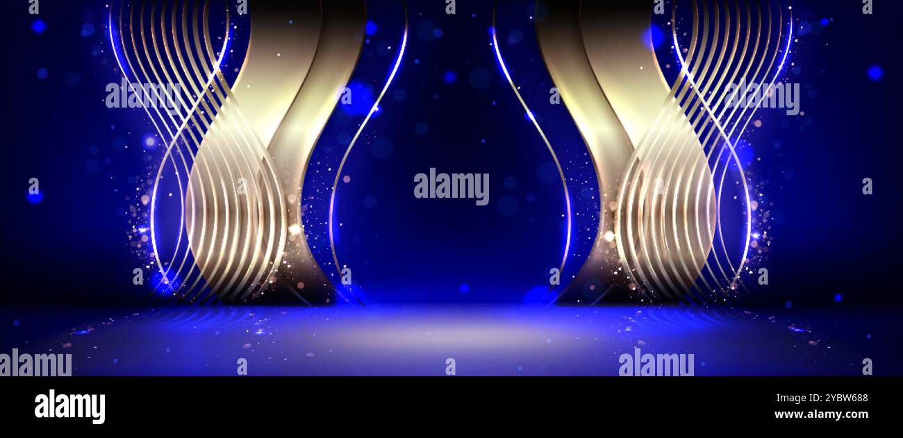 Award stage template with gold wave decorative elements on wall ...