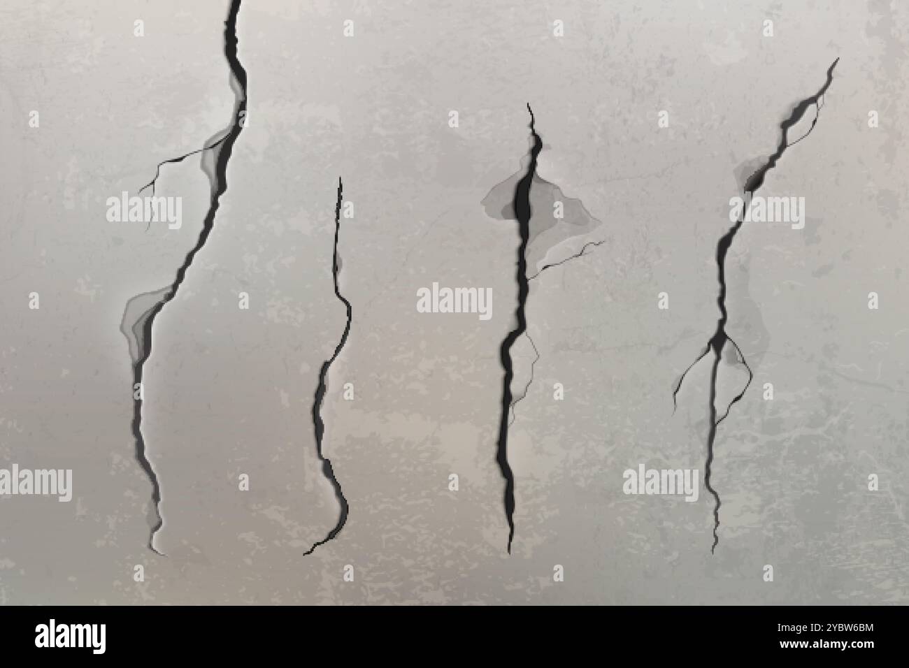 Realistic 3d cracks on grey concrete wall. Vector illustration set of ...