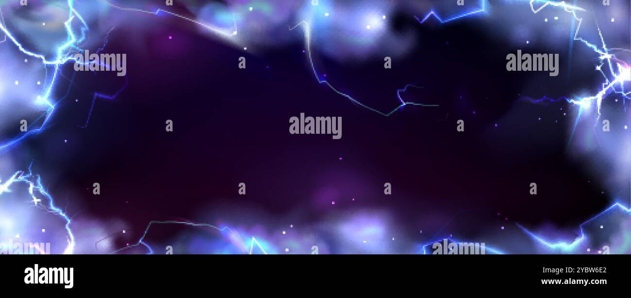 Color lightning frame isolated on black background. Vector realistic ...