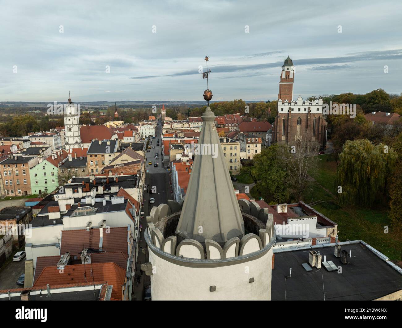 Aerial drone view of Paczkow. A city in the Opole province, in Nysa ...