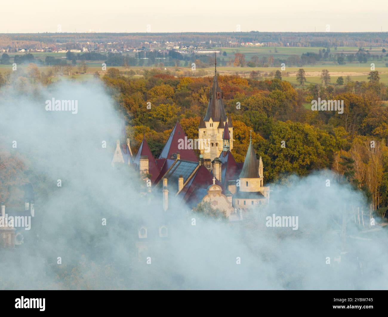 Aerial footage building surrounded greenery hi-res stock photography ...