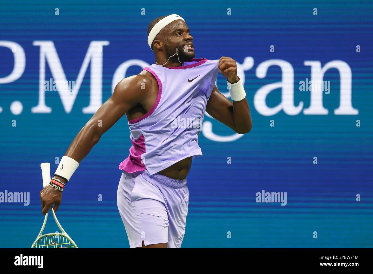 Tennis player Frances Tiafoe reacts at the US Open 2024 Championships ...