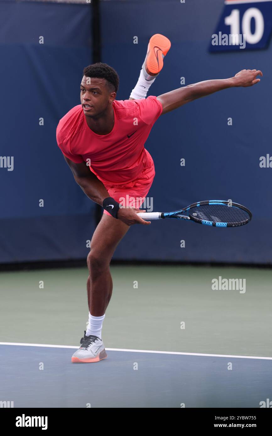 Tennis player Giovanni Mpetshi Perricard of France in action at the US Open 2024 Championships ...
