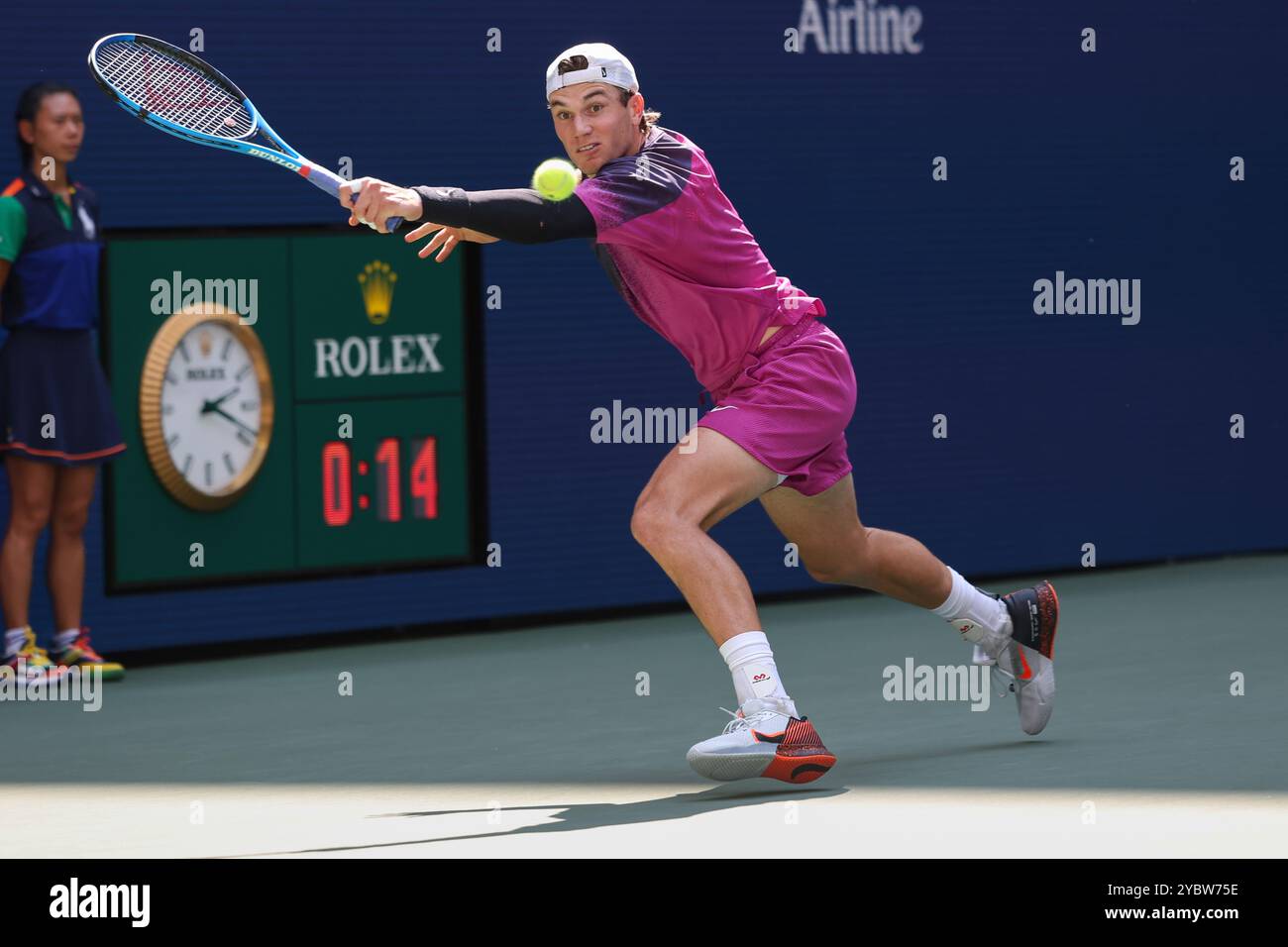 Tennis player Jack Draper of Great Britain in action at the US Open ...