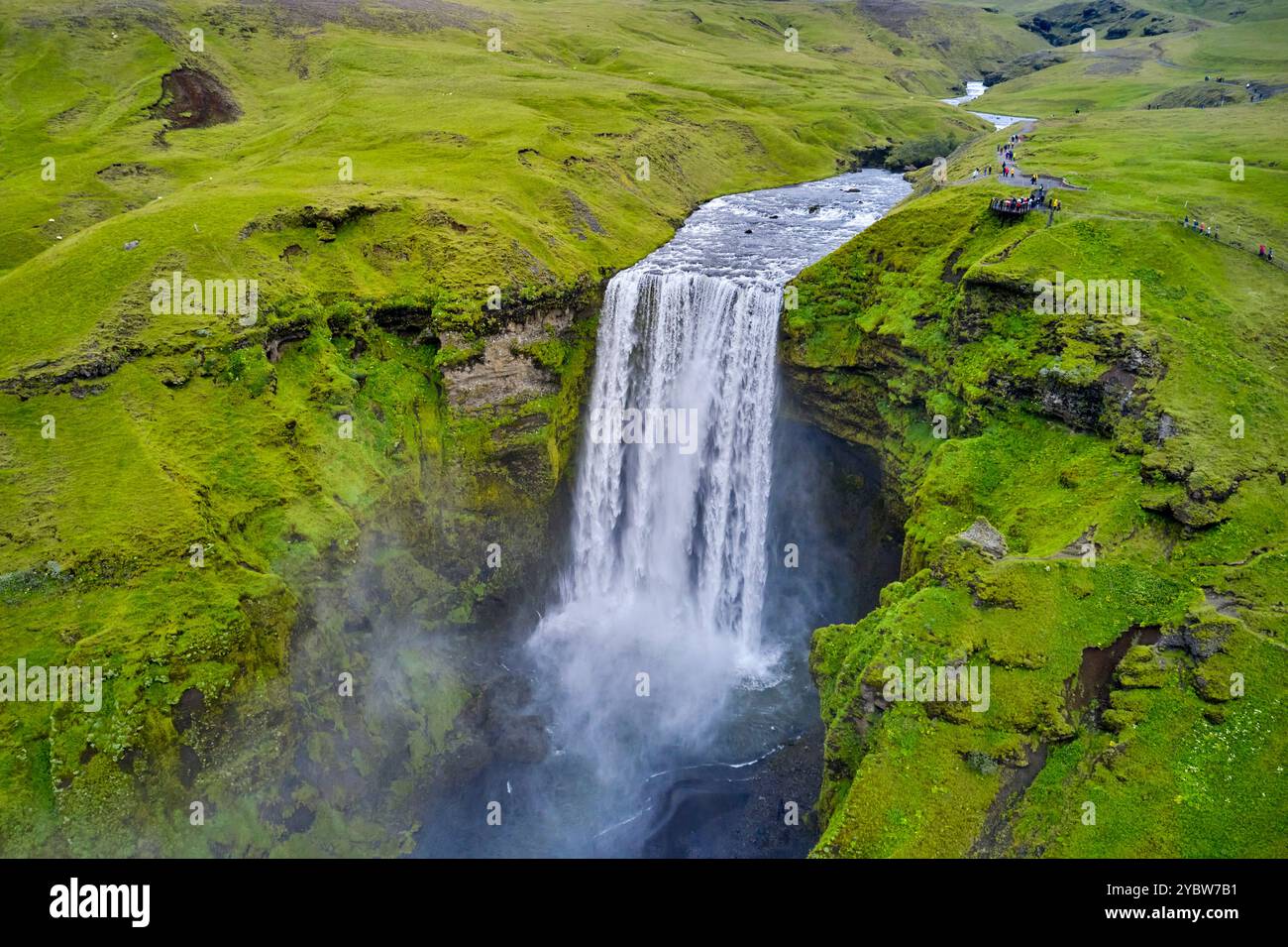celand, Sudurland region, Skógar, the 60-metre-high Skógafoss waterfall ...