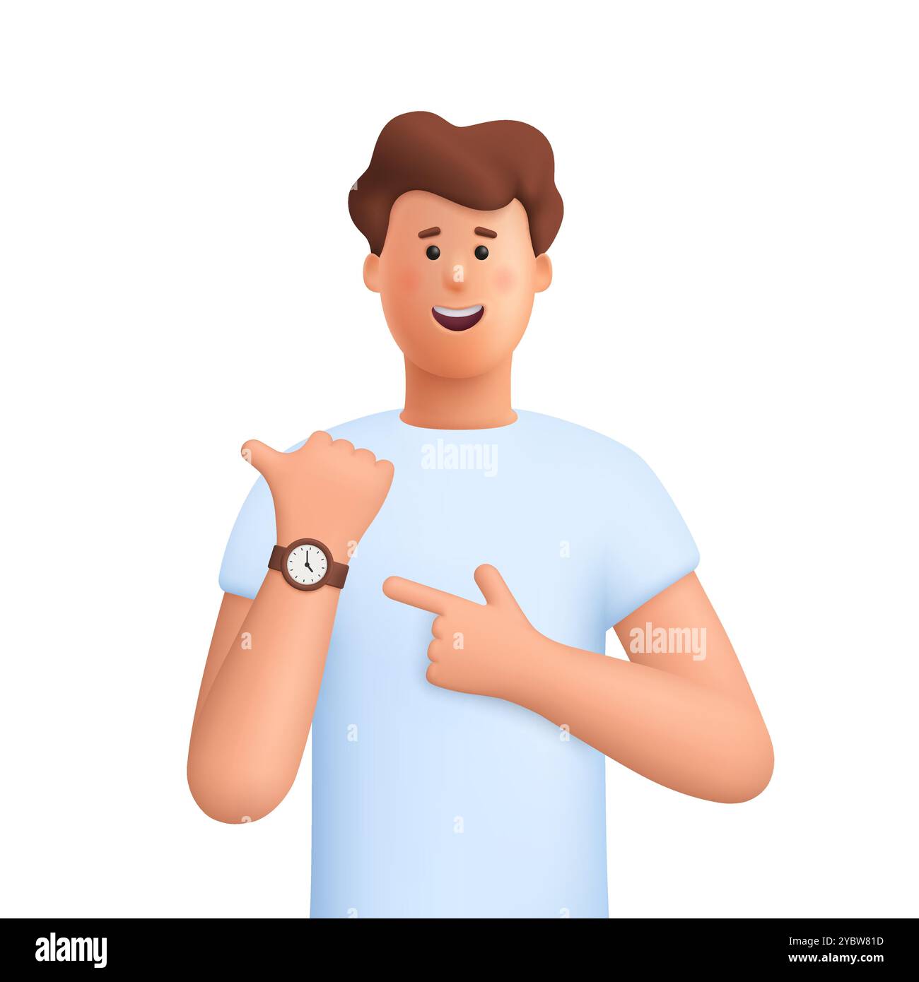 Man pointing to wrist watch, showing time. Time management, deadline ...