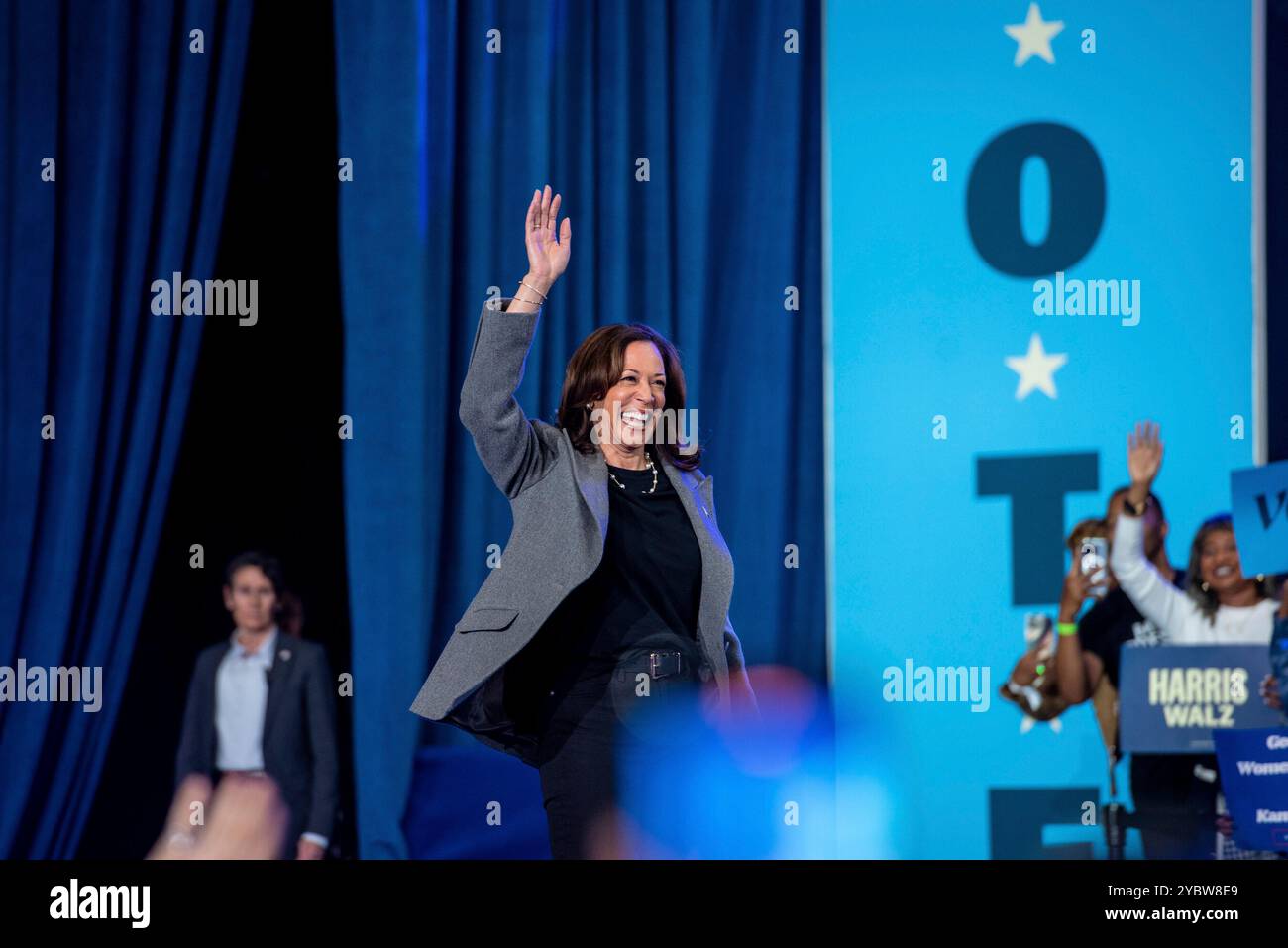United States Vice President Kamala Harris walks on stage before a ...