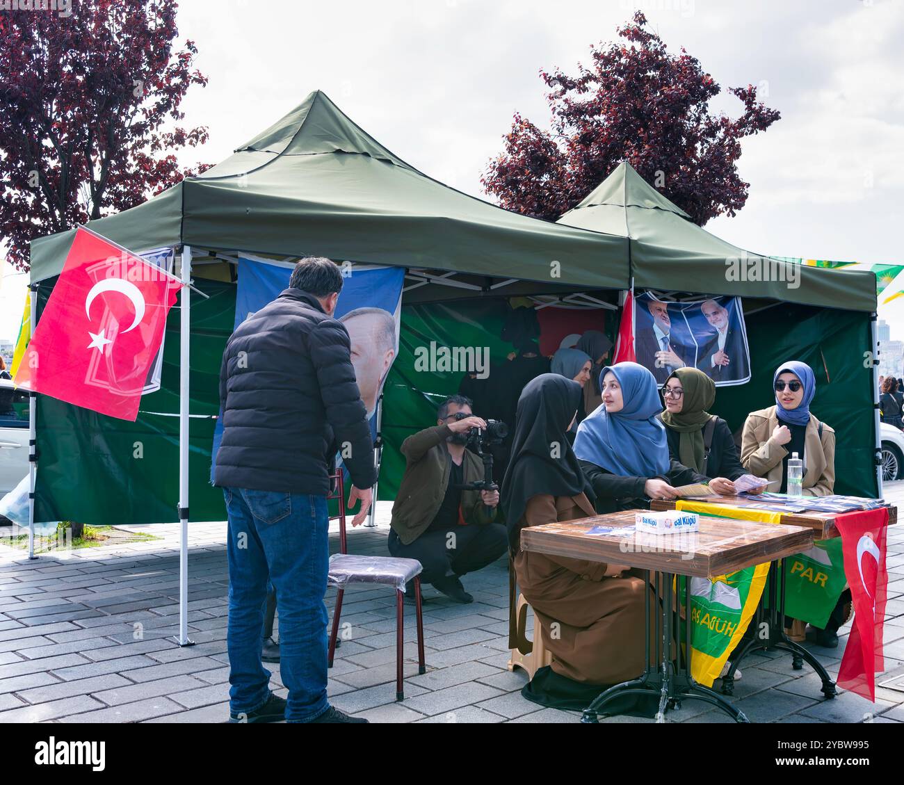 Istanbul, Turkey - May 13 2023: AK Party tent in the neighbourhood of ...