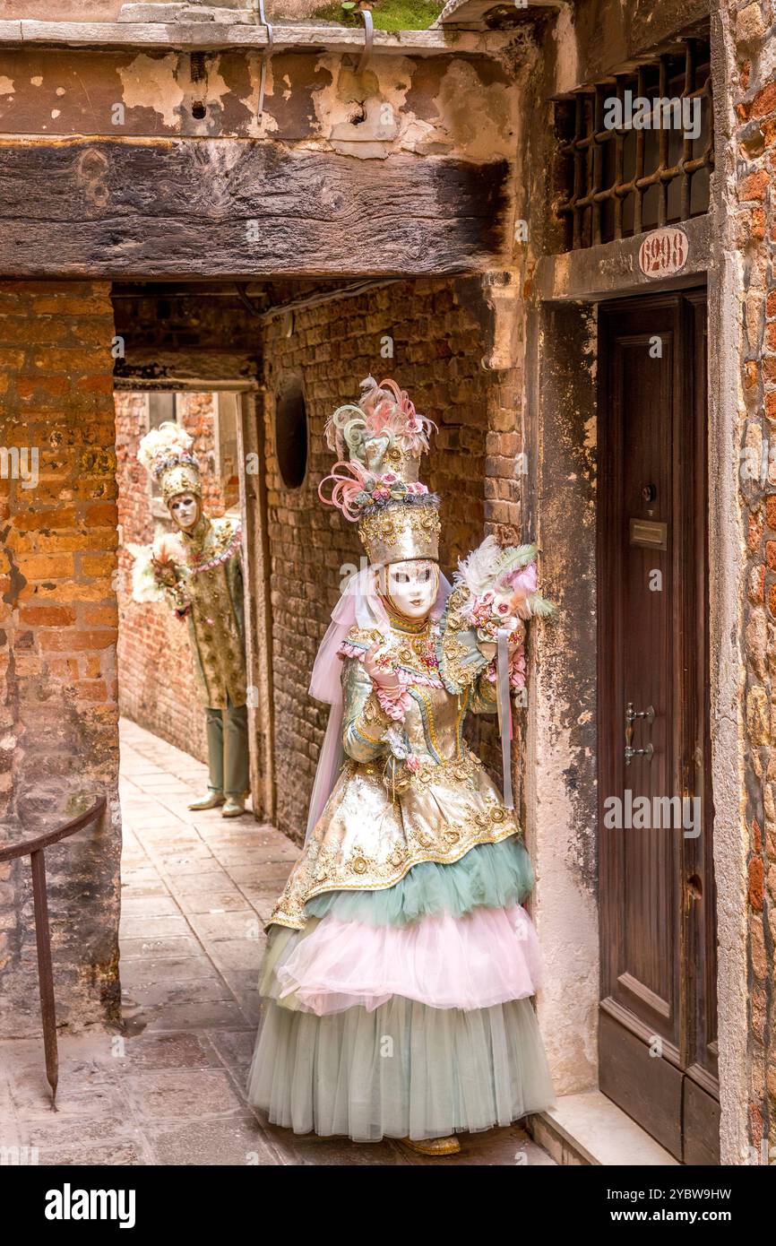 Venice, Italy - February 4, 2024: Pretty costumes worn by couple during ...