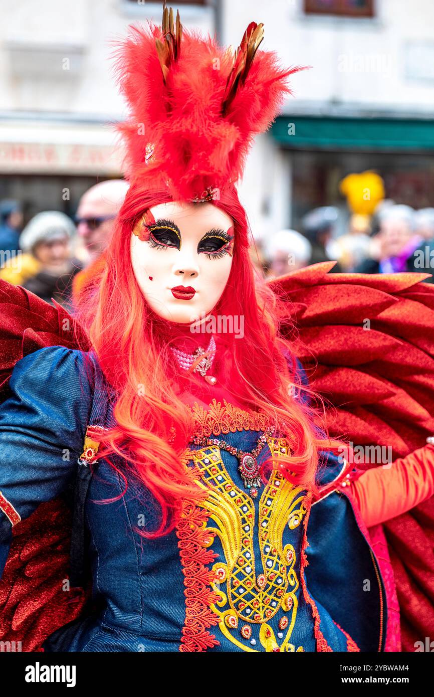 Venice, Italy - February 7, 2024: Pretty costume worn by a woman during ...
