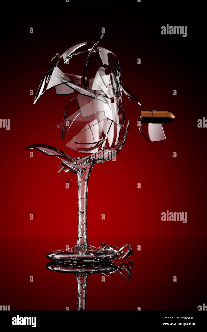 Shattering Breaking Wine Glass with a bullet - 3D Illustration Render ...