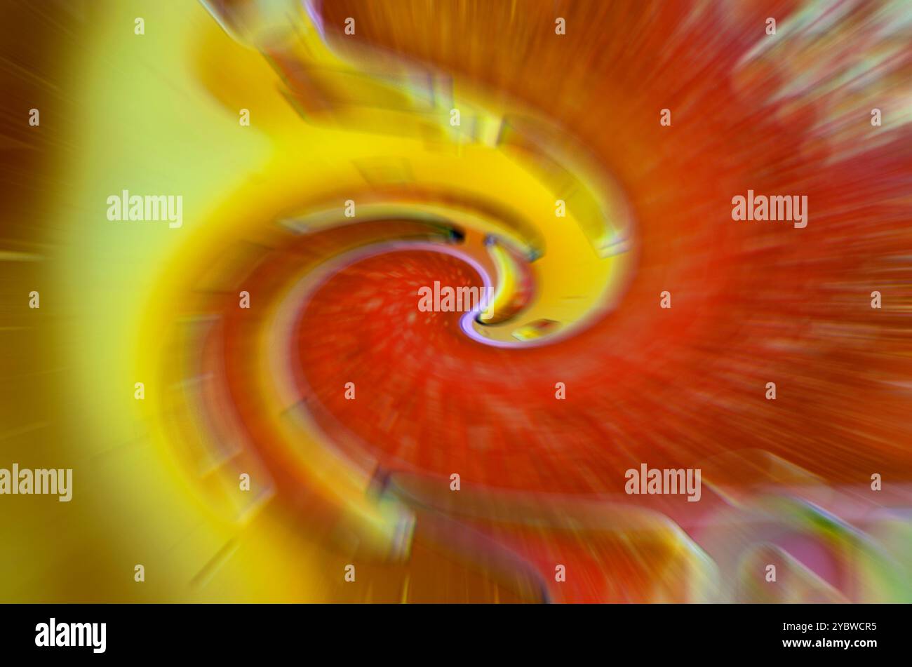 Zoom effect on twirled bubbles on water surface water in yellow and red ...