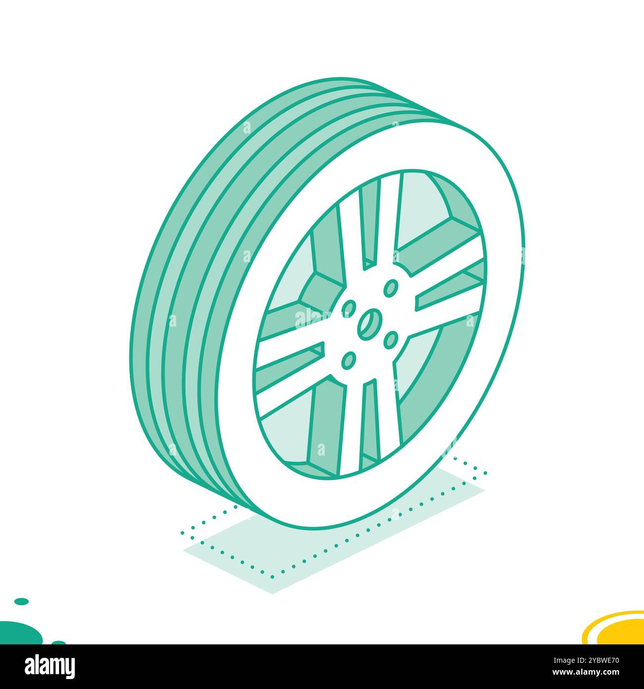 Car wheel with tire isometric icon. Vector illustration. Outline object ...