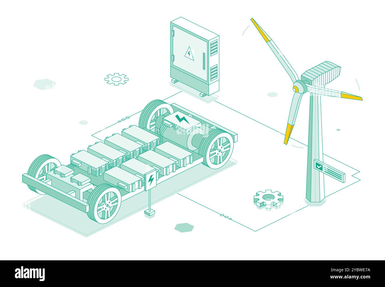 Electric car platform with transformer and wind turbine. Chassis with ...