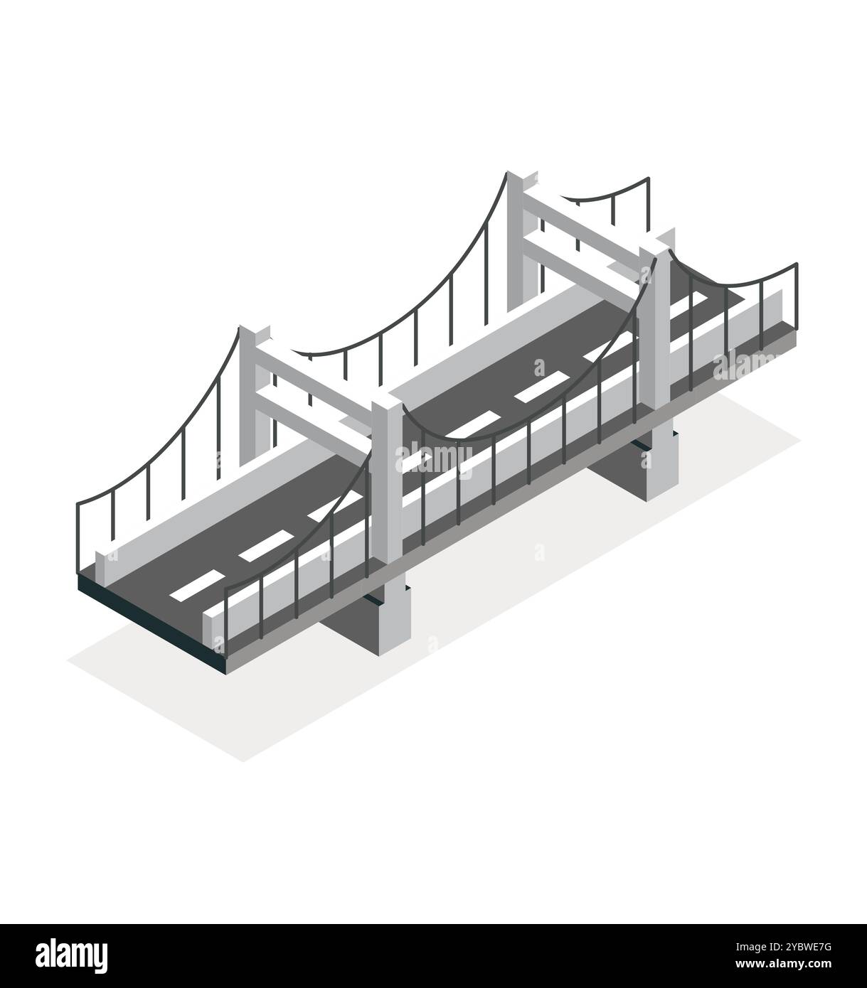 Isometric bridge. Vector illustration. Road icon. Urban infrastructure. Suspension bridge Stock ...