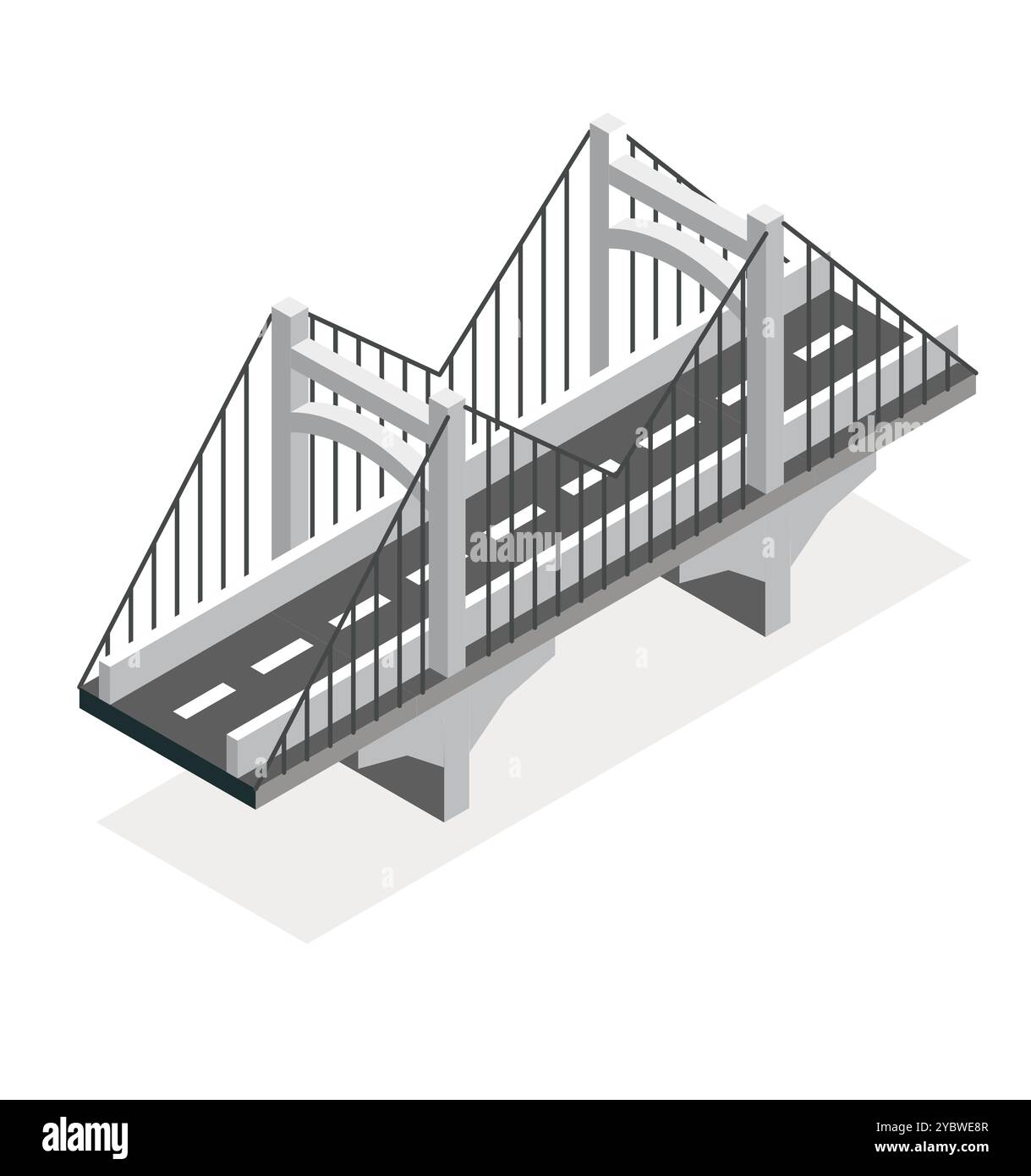 Isometric bridge. Vector illustration. Road icon. Urban infrastructure. Suspension bridge Stock ...