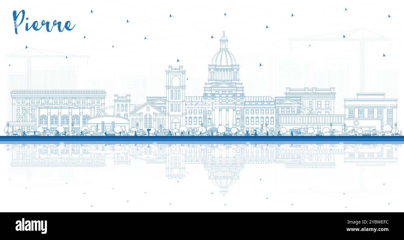 Outline Pierre South Dakota City Skyline with Blue Buildings and ...