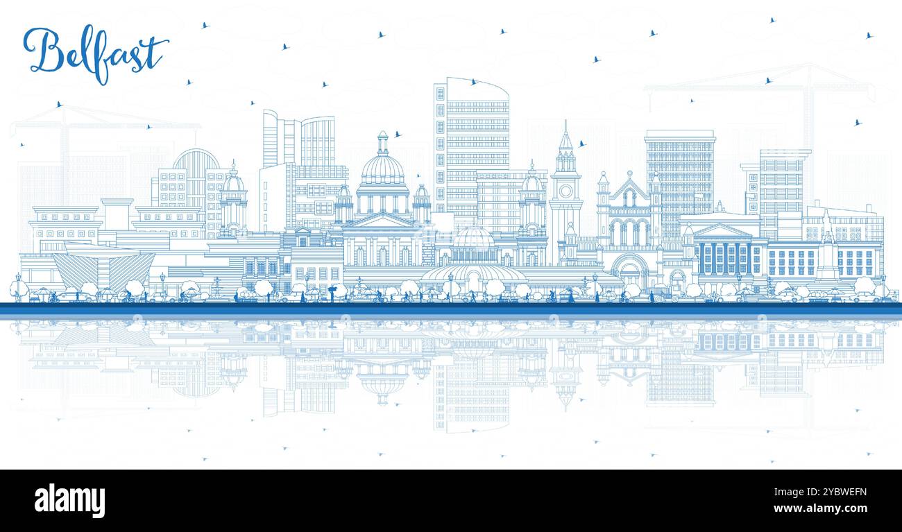 Outline Belfast Northern Ireland City Skyline with Blue Buildings and ...