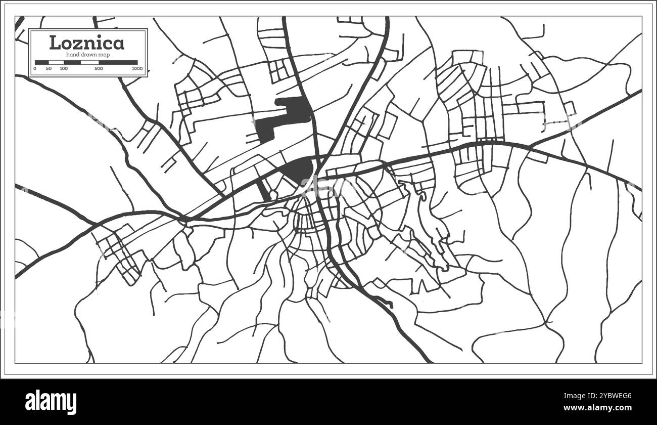 Loznica Serbia City Map In Black And White Color In Retro Style Outline Map Vector