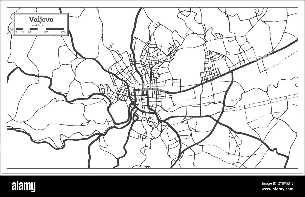 Valjevo Serbia City Map in Black and White Color in Retro Style ...
