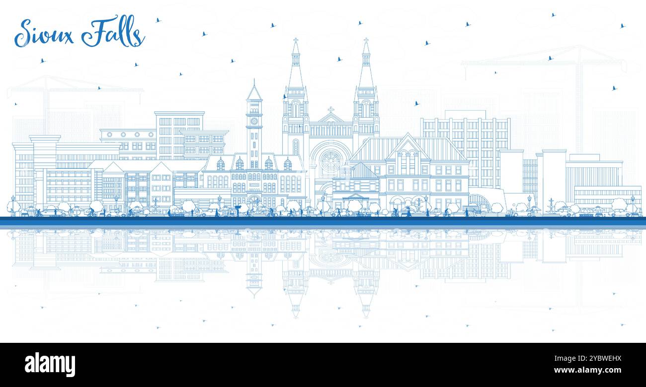 Outline Sioux Falls South Dakota City Skyline with Blue Buildings. Vector Illustration. Sioux ...