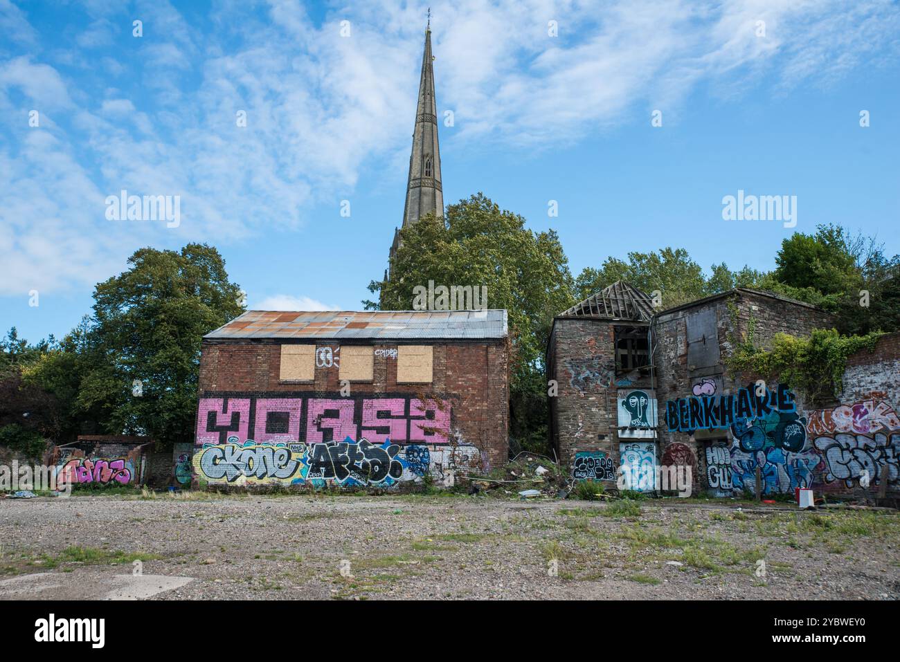 Abandoned buildings, which have been vandalised with graffiti in ...