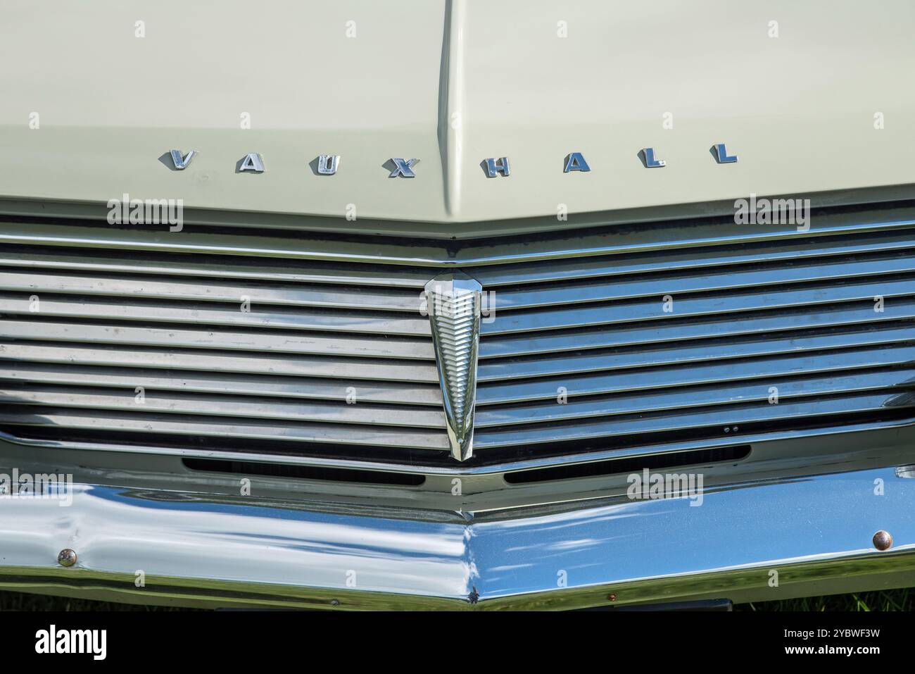 Front end view of a cream 1963 Vauxhall Cresta showing chrome Vauxhall ...