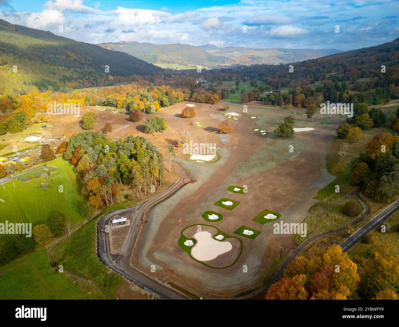 Aerial view from drone of Taymouth Castle Golf Course closed during ...