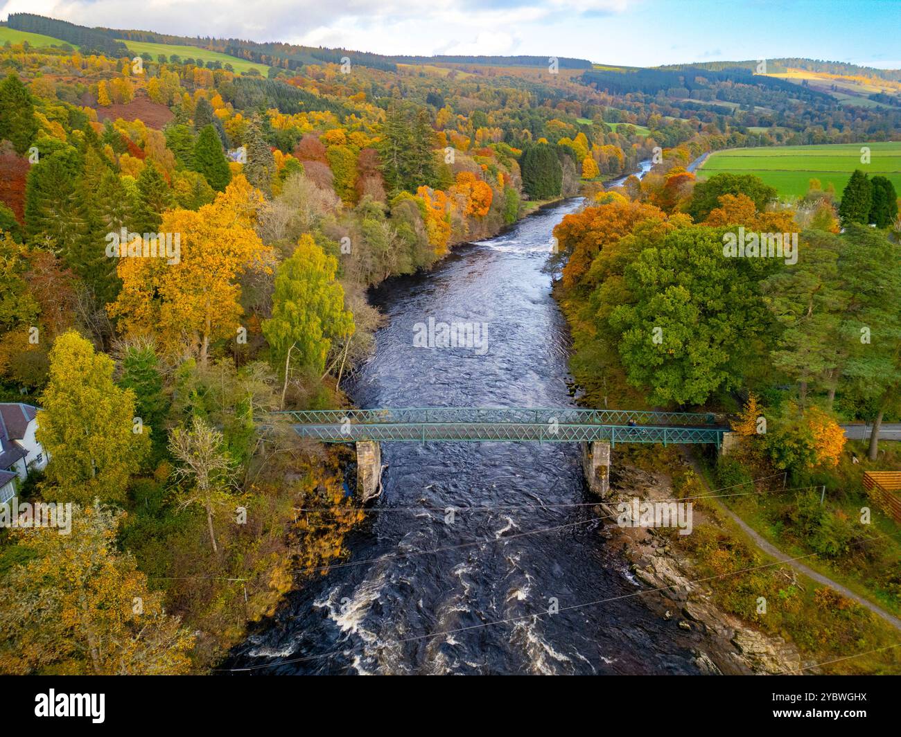 Aerial view from drone of iron bridge crossing River Tay between ...