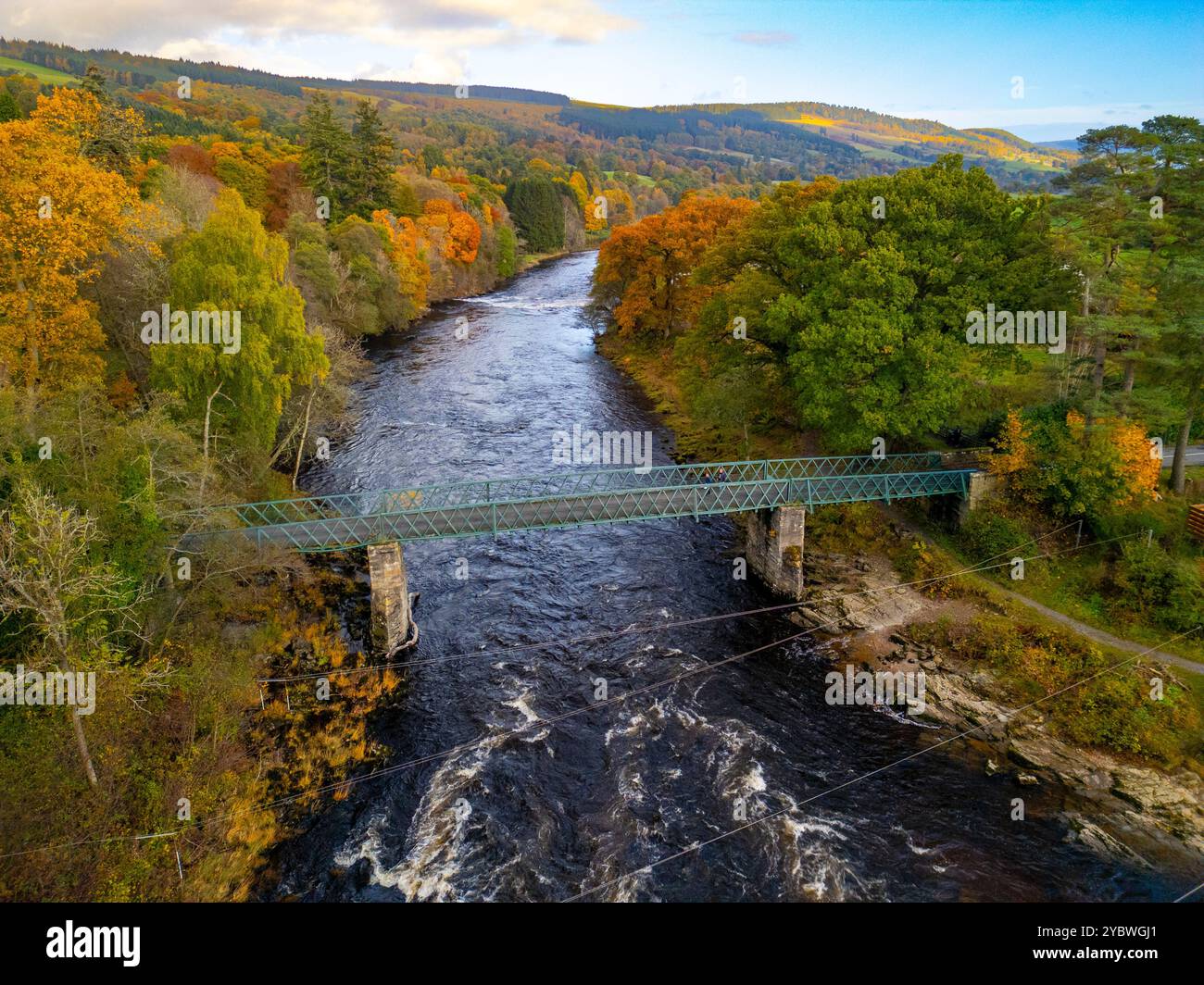 Aerial view from drone of iron bridge crossing River Tay between ...