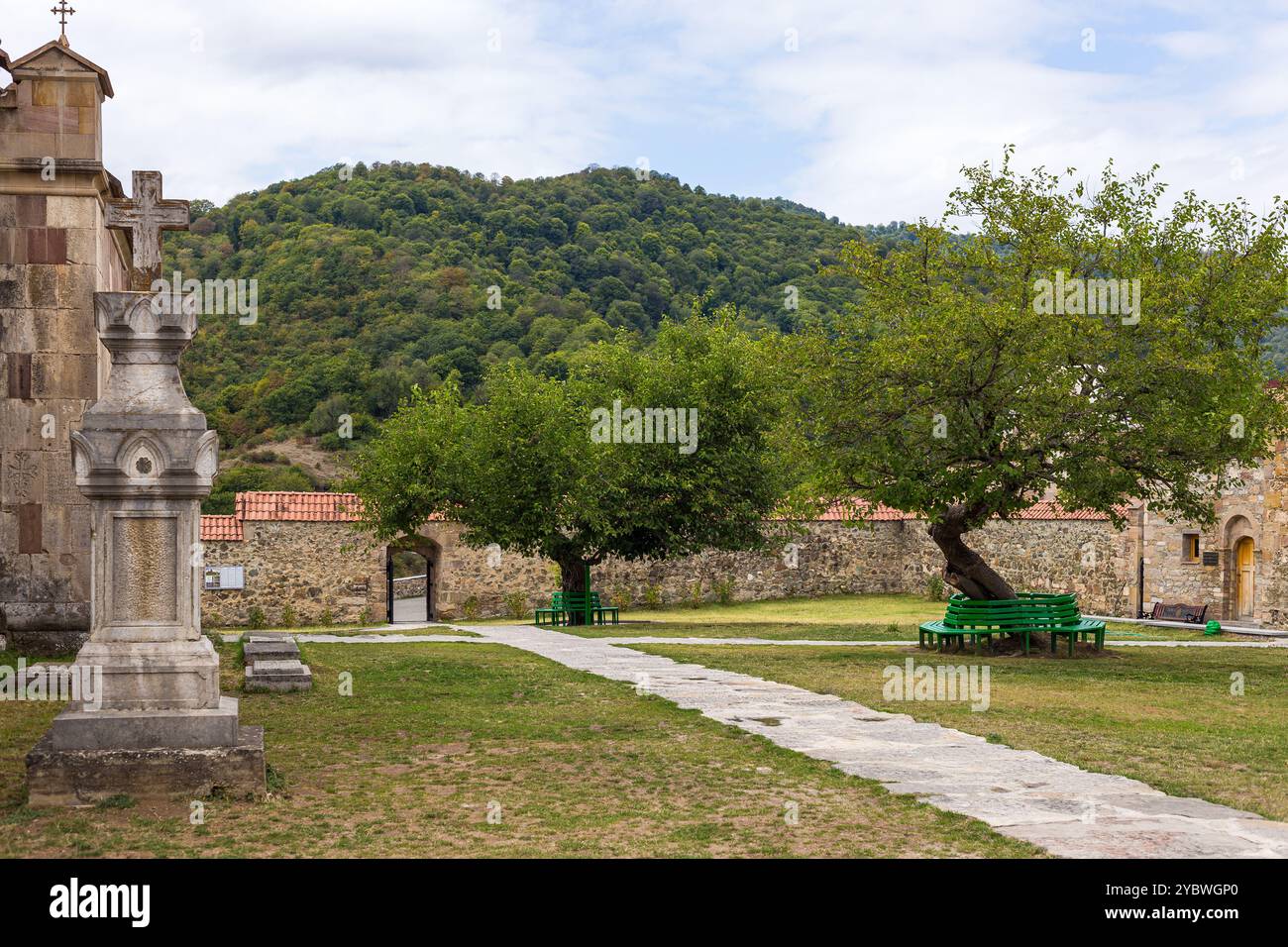 The courtyard of the 13-th century Gandzasar Monastery near Vank ...