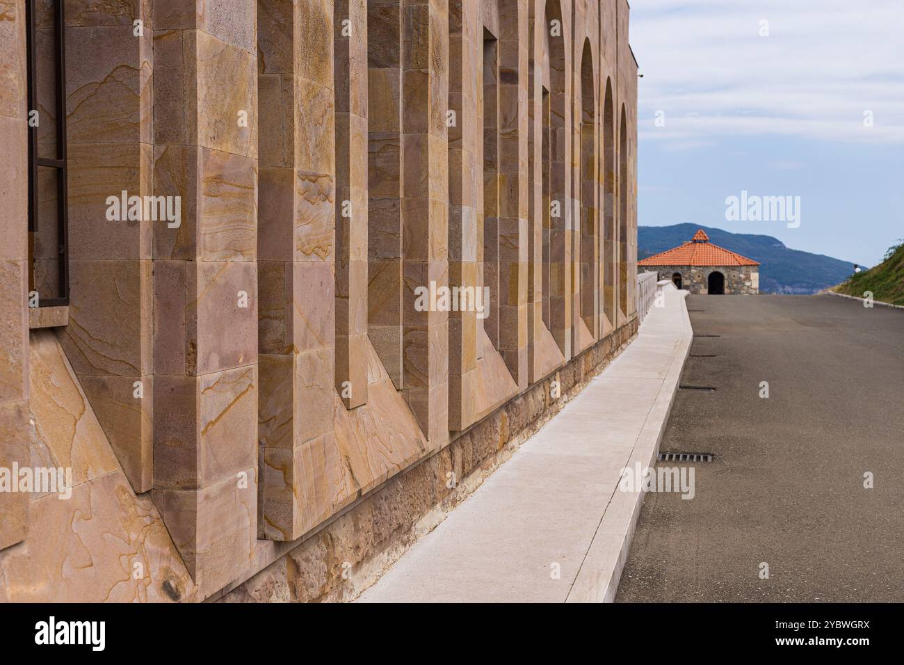 The courtyard of the 13-th century Gandzasar Monastery near Vank ...