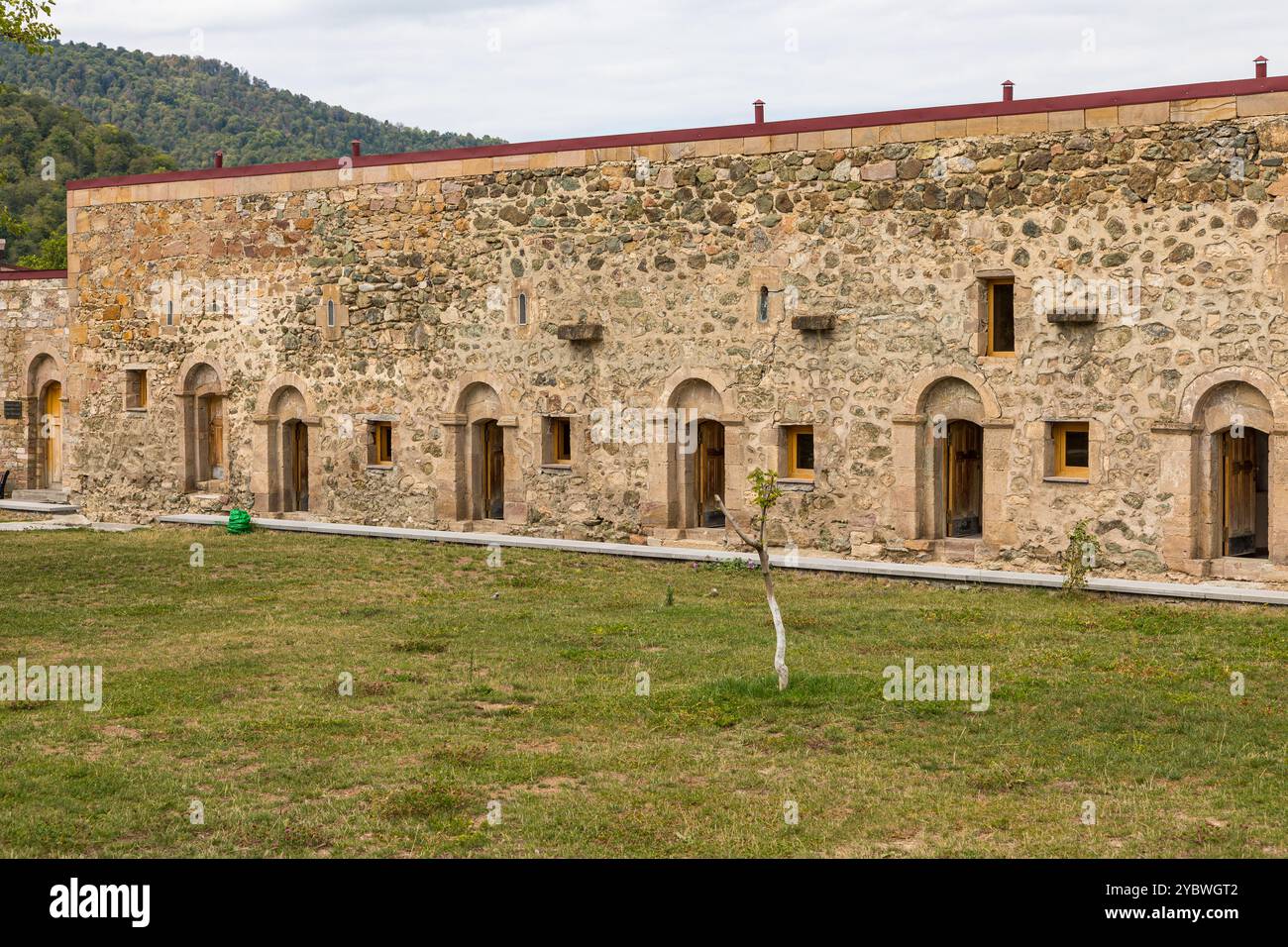The courtyard of the 13-th century Gandzasar Monastery near Vank ...