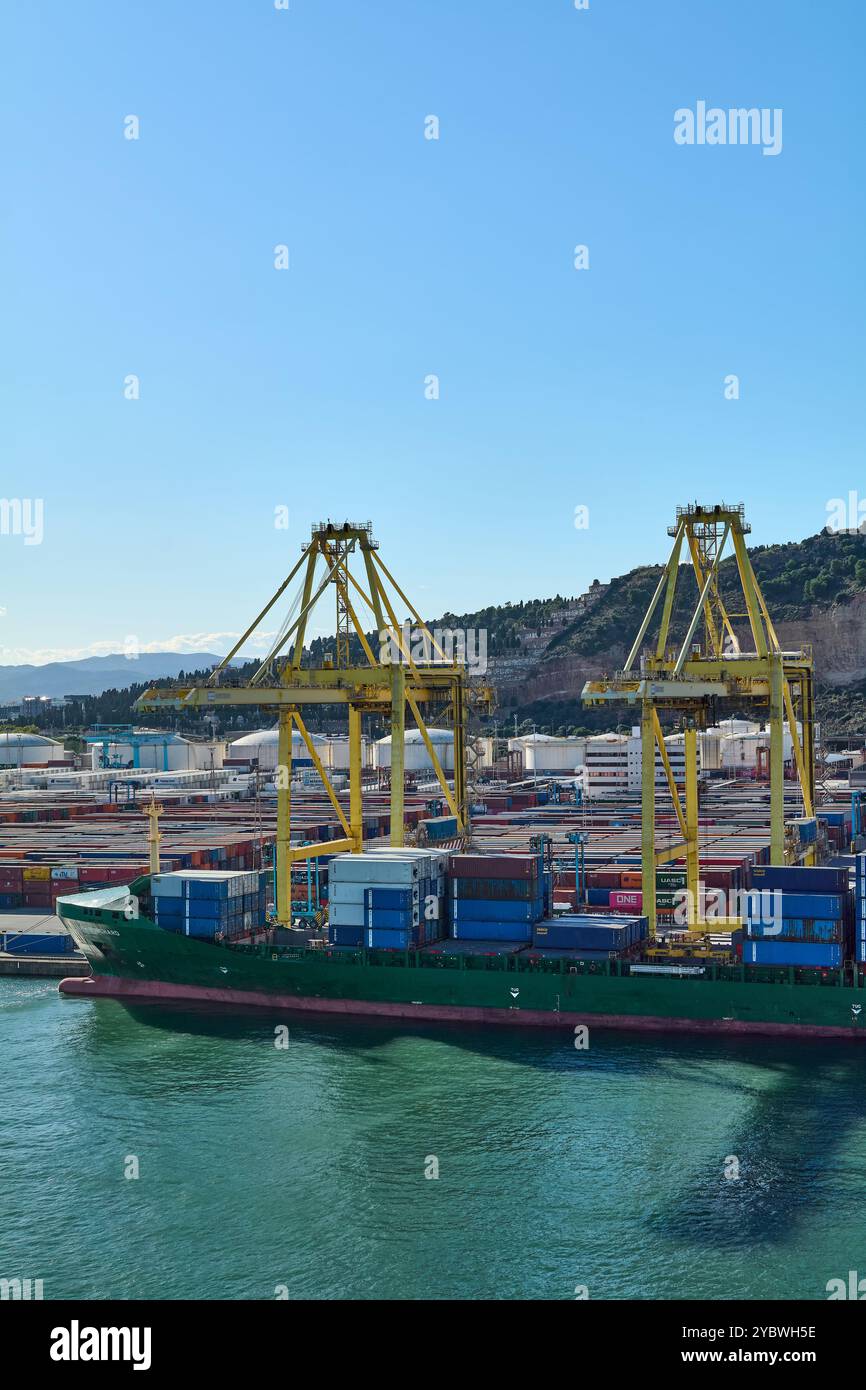 Barcelona. Espain -October 20,2024: Cargo ship at the Barcelona port ...
