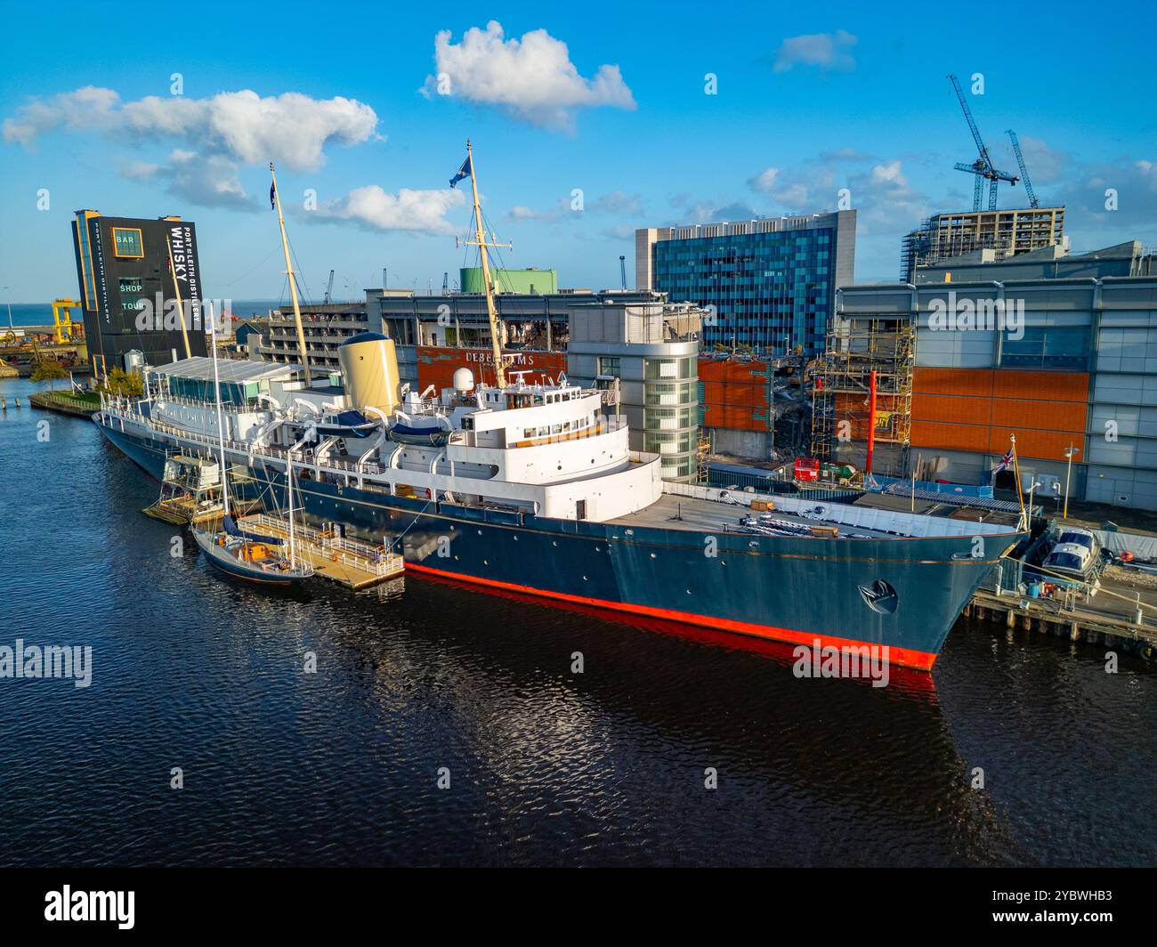 Aerial view from drone of Royal Yacht Britannia moored at Ocean ...
