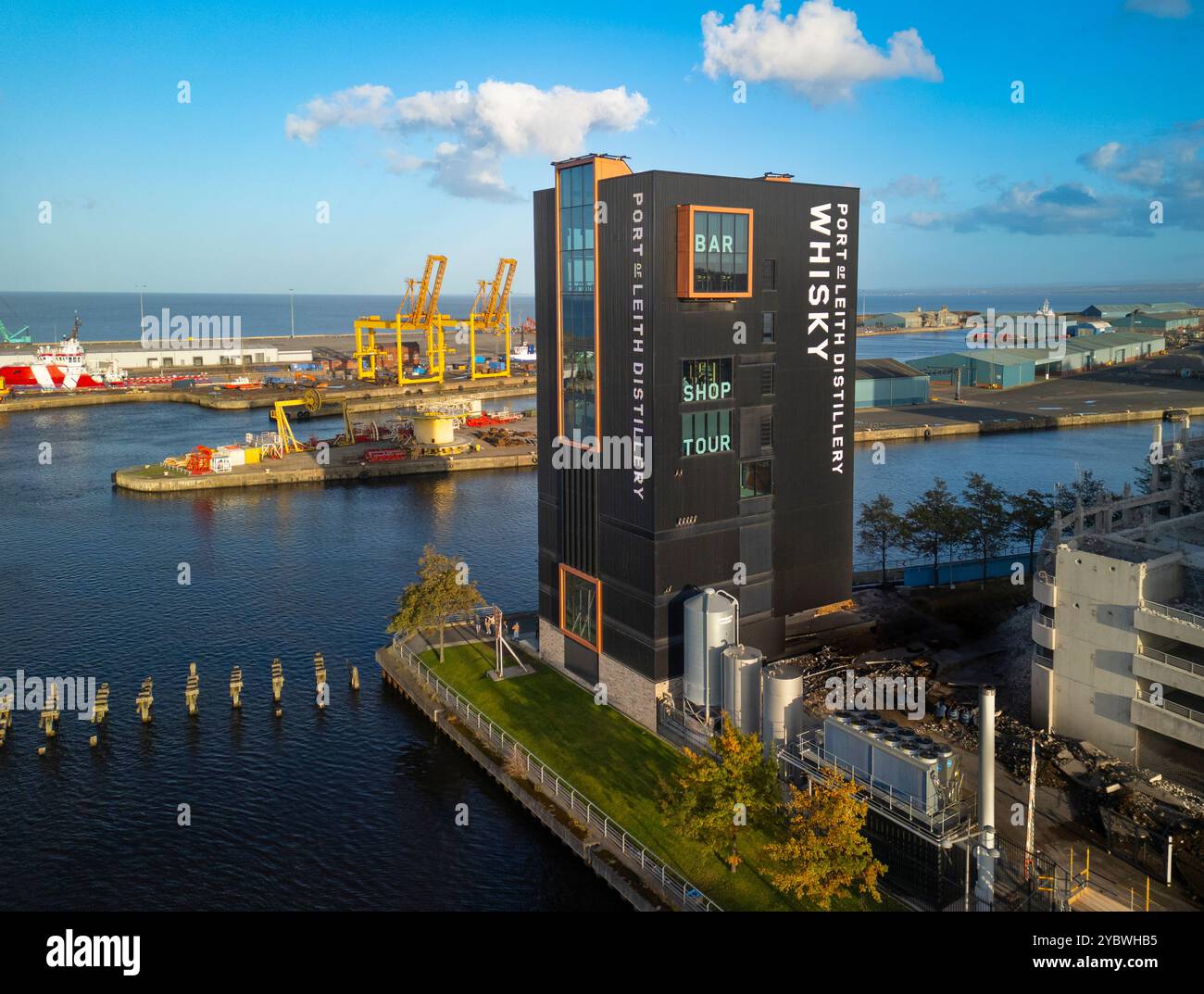 Aerial view from drone of new Port of Leith Distillery at Leith ...